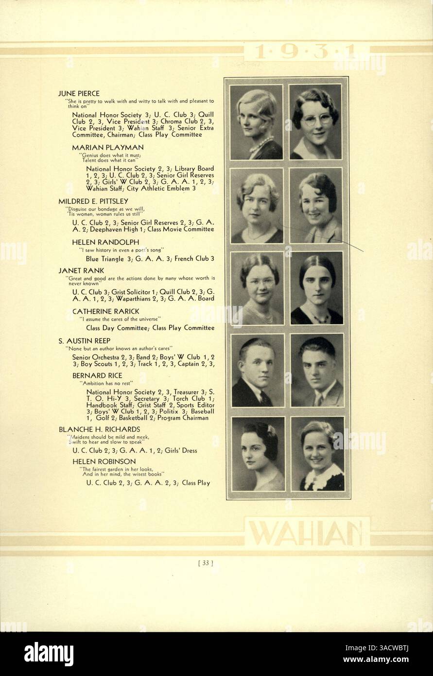 This 1931 Wahian yearbook from Washburn High School highlights key ...