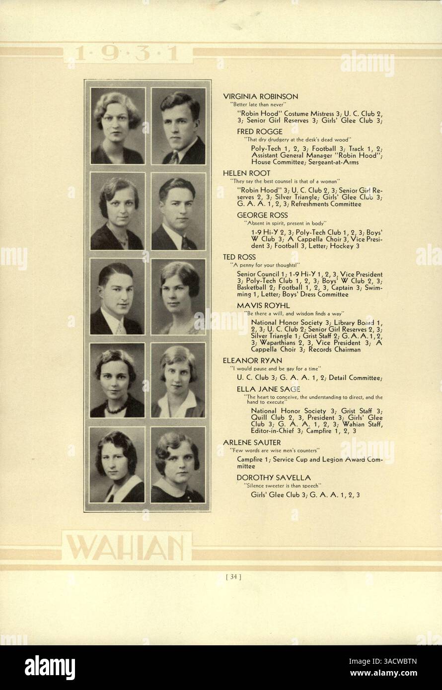 The 1931 Wahian yearbook from Washburn High School features students ...