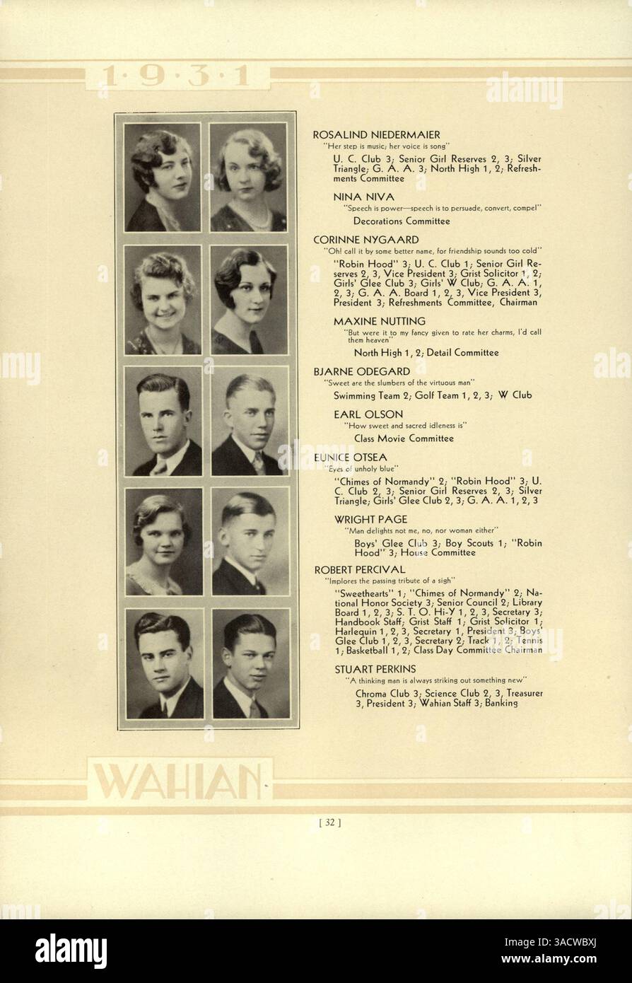 The 1931 Wahian yearbook from Washburn High School captures the ...