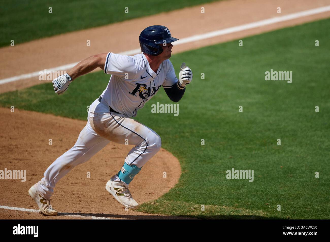 Tampa Bay Rays Ben Rortvedt (30) runs to first base during an MLB ...