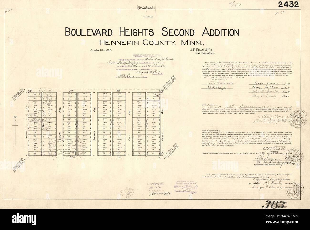 A map detailing the Boulevard Heights Second Addition to Minneapolis, marking the expansion of ...