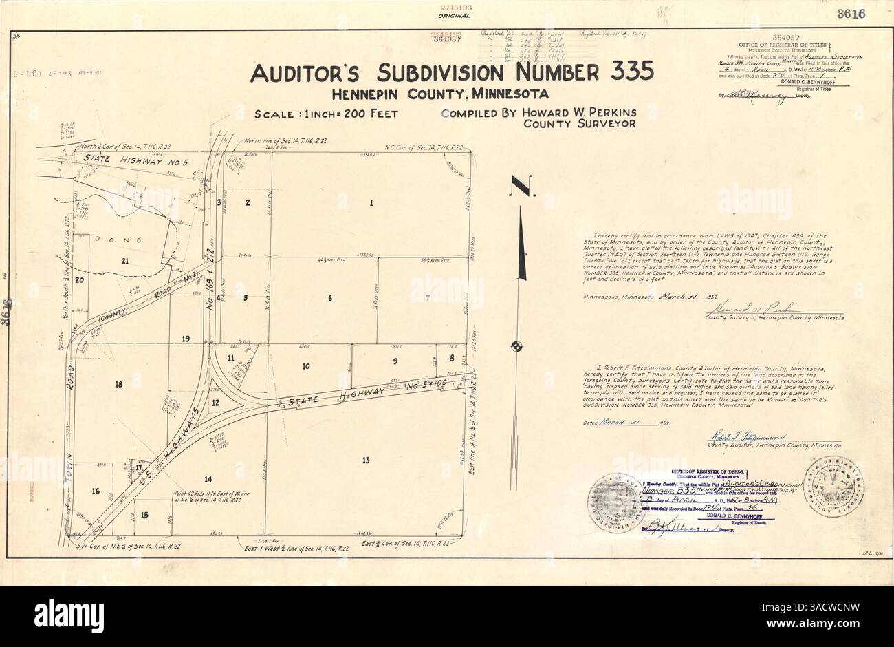 The map shows the land subdivision for Auditor's Subdivision Number 335 ...