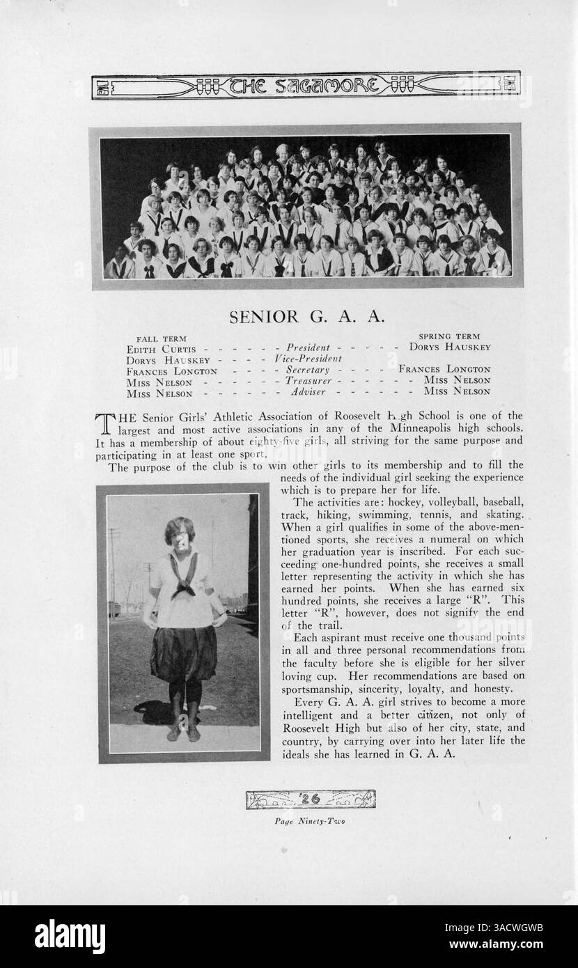 The 1926 Roosevelt High School yearbook, Sagamore, documents the ...