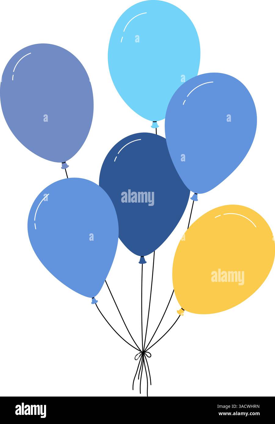 Bundle of balloons with strings, simple doodle outline, floating party ...