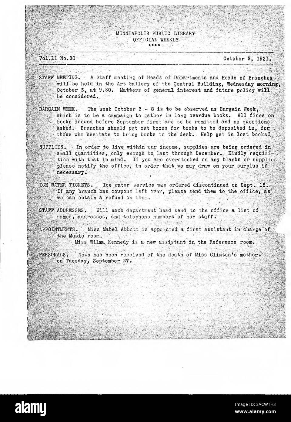 The Minneapolis Public Library's 1921 weekly bulletin provided ...