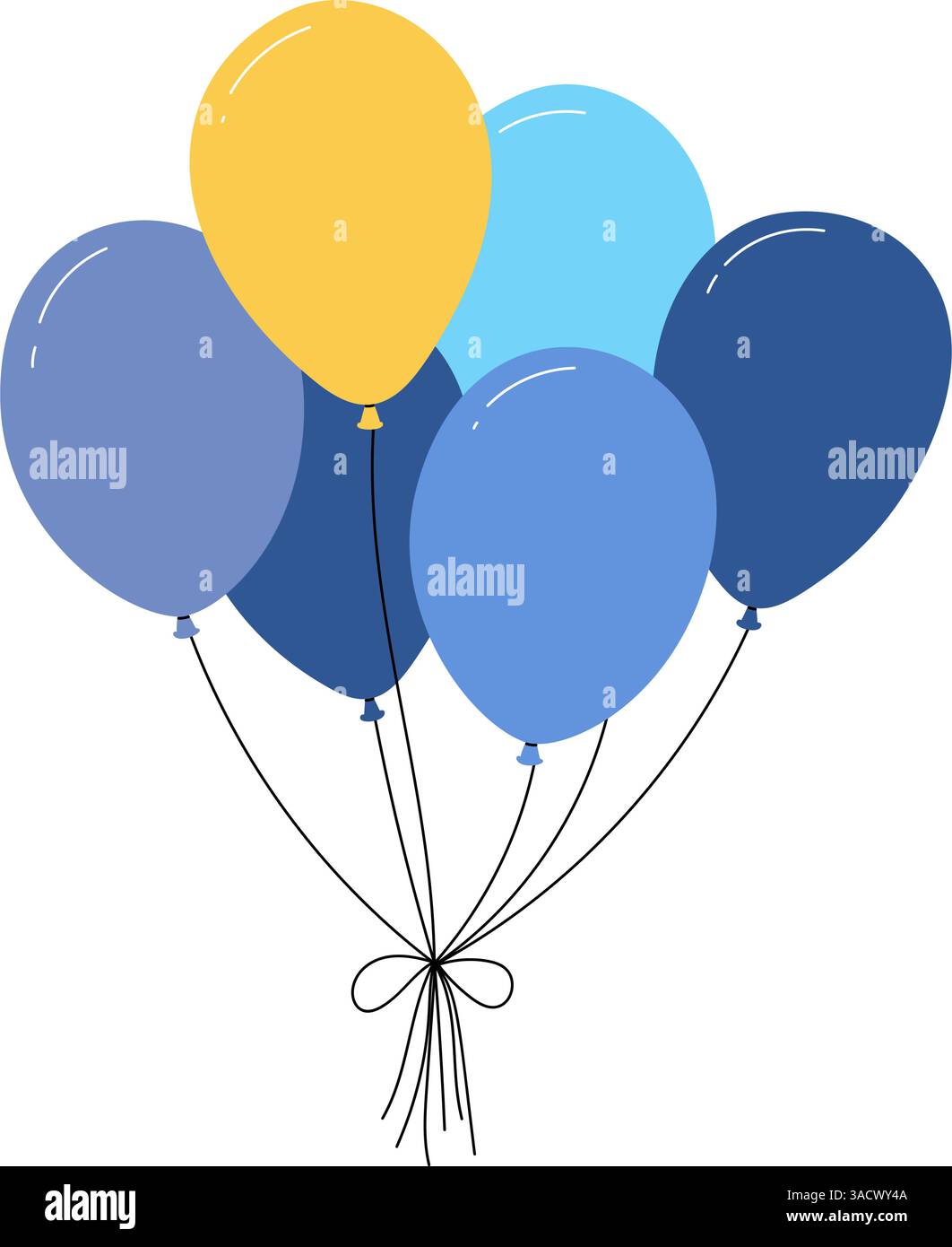 Bundle of balloons with strings, simple doodle outline, floating party ...