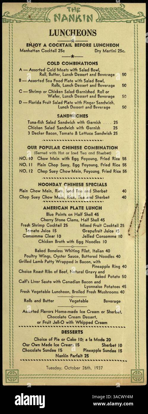This Nankin Menu from a Minneapolis restaurant is a tri-fold featuring ...