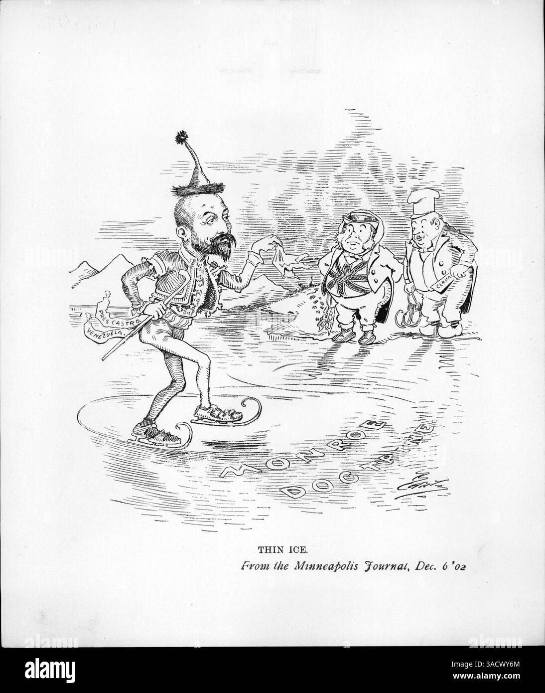 The cartoon features President Cipriano Castro of Venezuela skating on ...