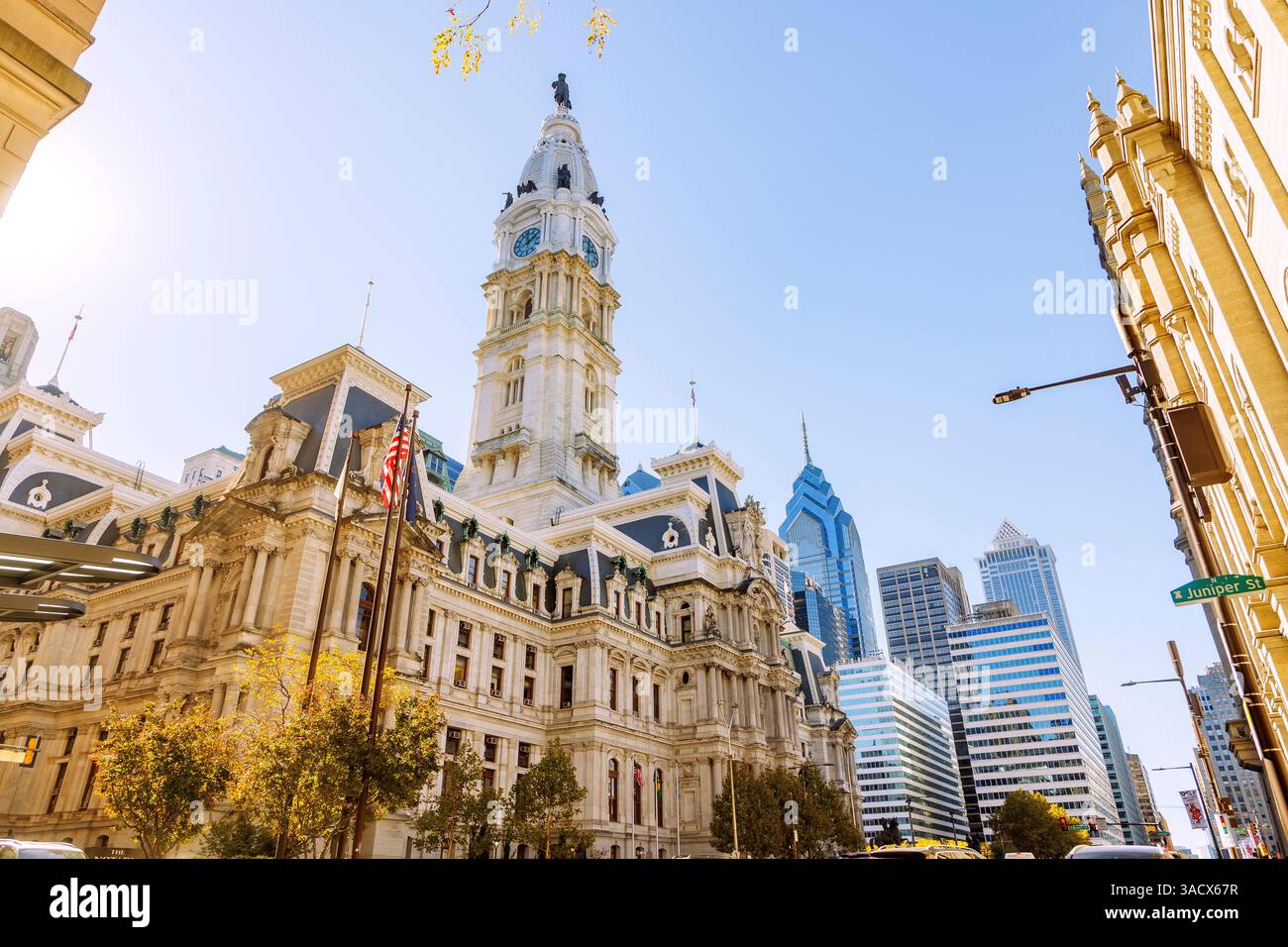 City Hall with skyscrapers One Liberty Place and Comcast Center in the background in Center City ...