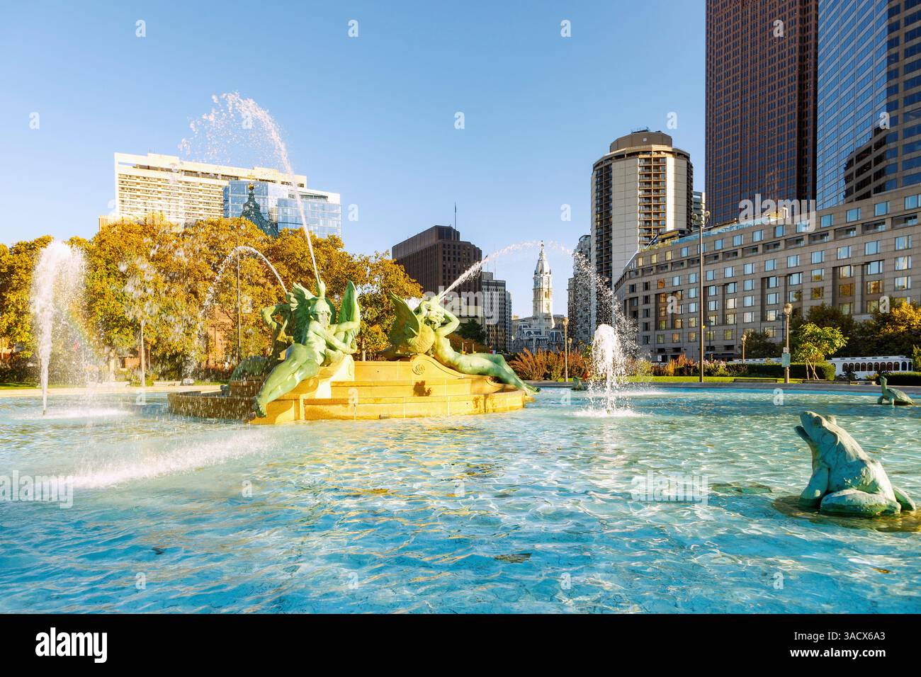 Swann Memorial Fountain on Logan Square with a view of City Hall in the ...