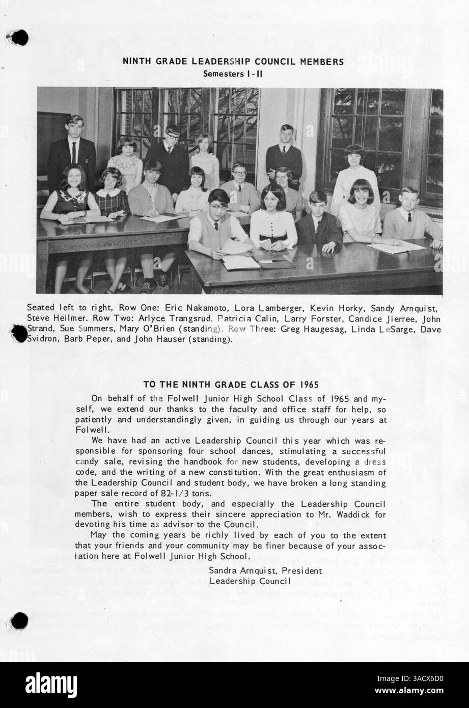 The 1965 folwell junior high yearbook showcases the ninth grade class ...