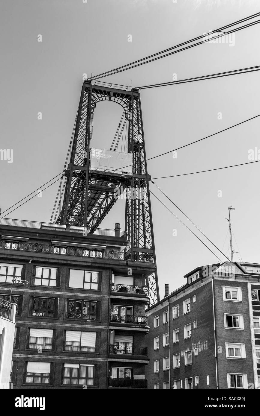 Pylon of the famous Vizcaya bridge in Portugalete near Bilbao, a UNESCO ...