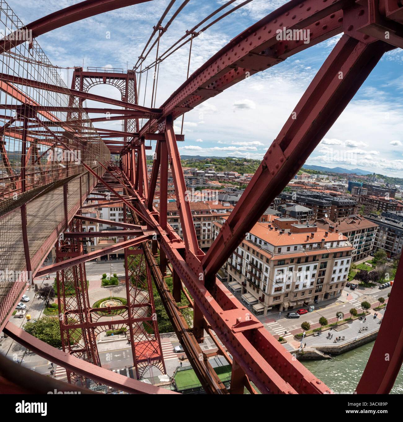 Magnificent steel architecture at the top of the UNESCO world heritage Vizcaya bridge in ...