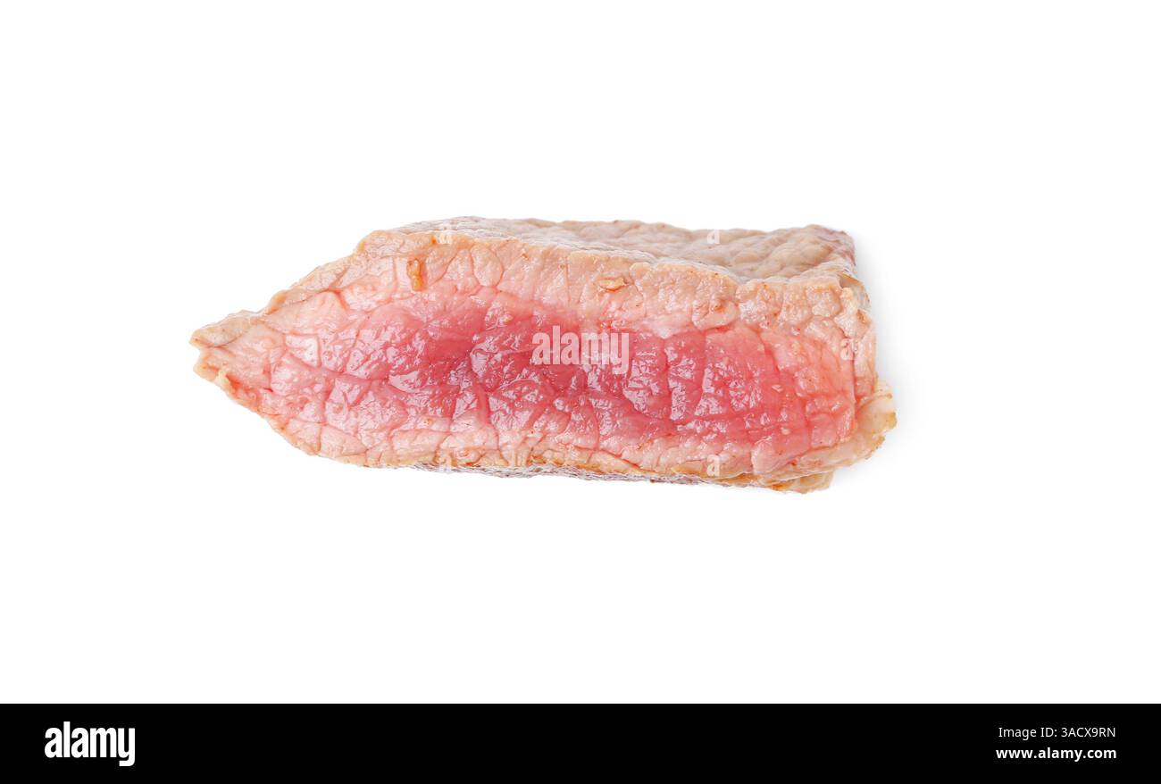 Slice of beef tenderloin cooked to medium rare isolated on white, top ...