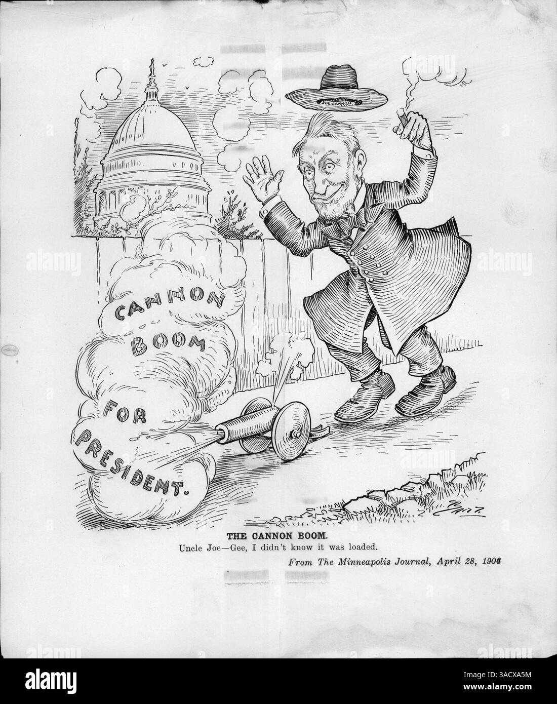 A 1908 political cartoon depicts joe cannon reacting to the hi-res ...