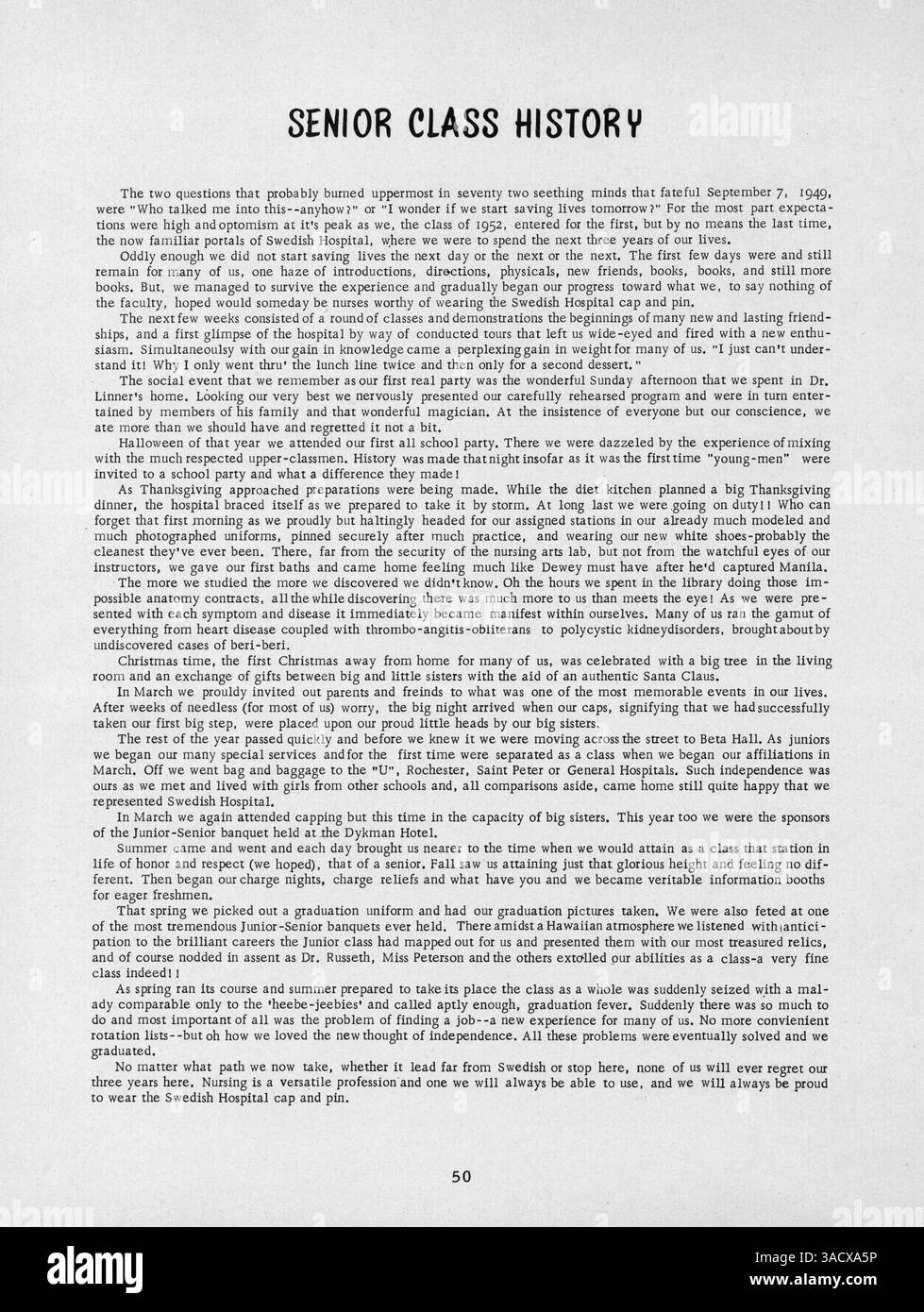 This 1952 Swedish Hospital School of Nursing yearbook documents the ...