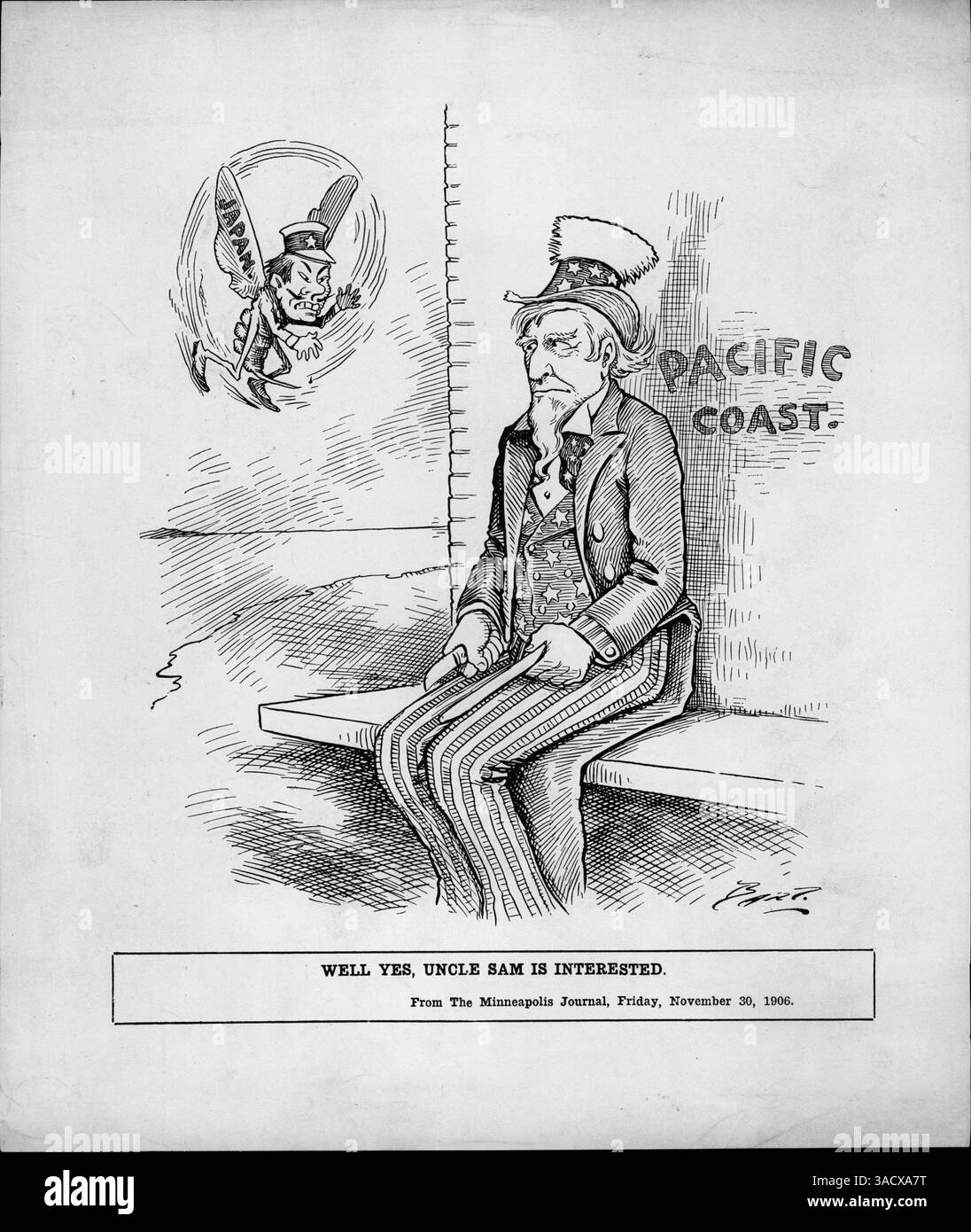 This 1940s cartoon portrays Uncle Sam sitting on a bench with a knife ...