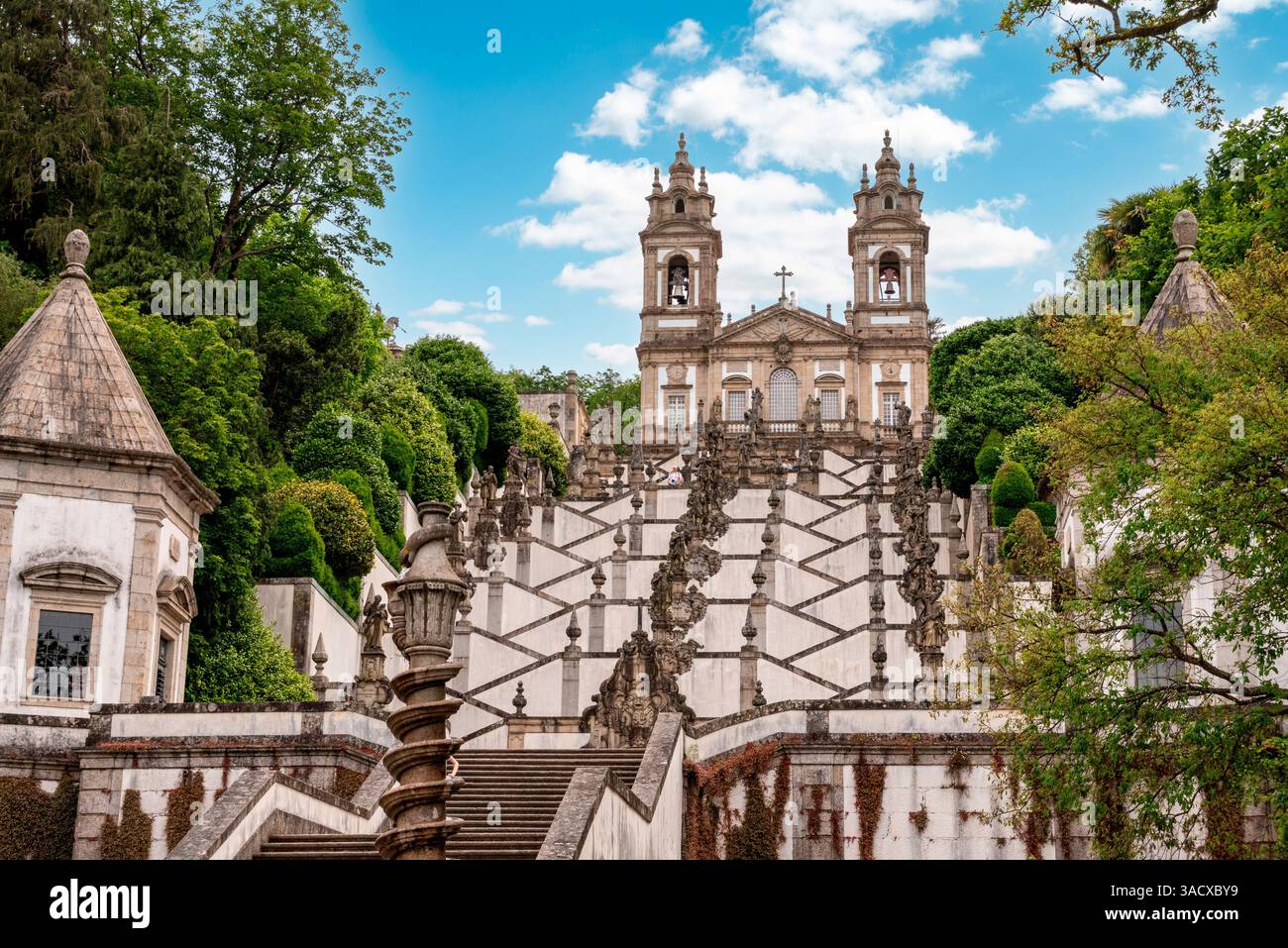 Famous scenic baroque stairway to pilgrim basilica Bom Jesus do Monte ...