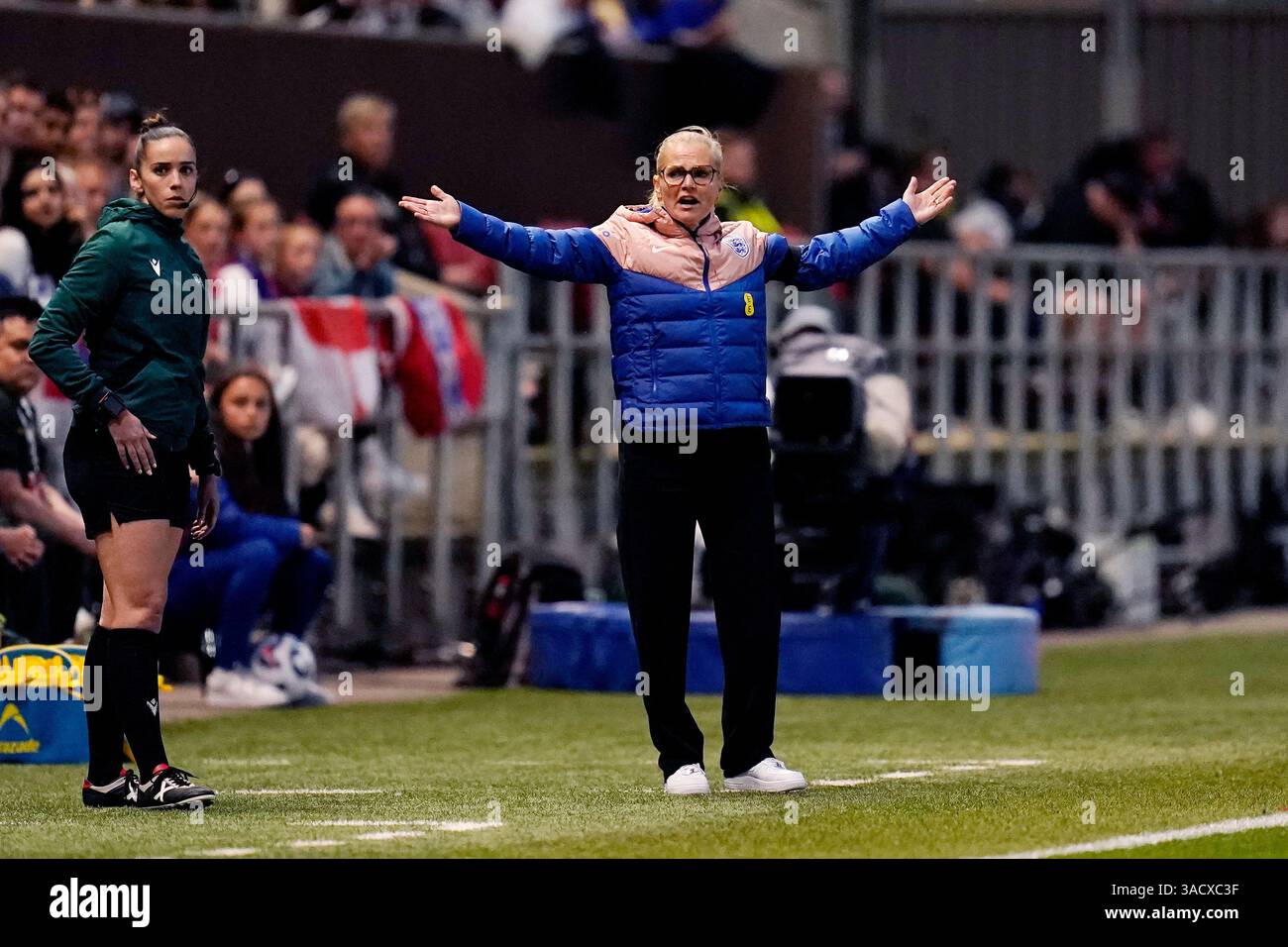 England manager Sarina Wiegman gestures on the touchline during the ...