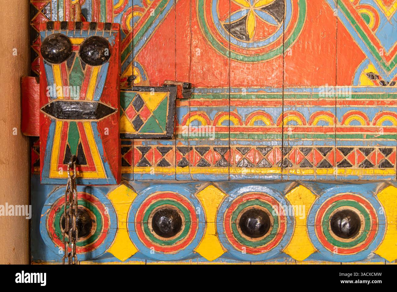 Saudi Arabia, Riyadh. Colorfully painted door in Najd Village ...