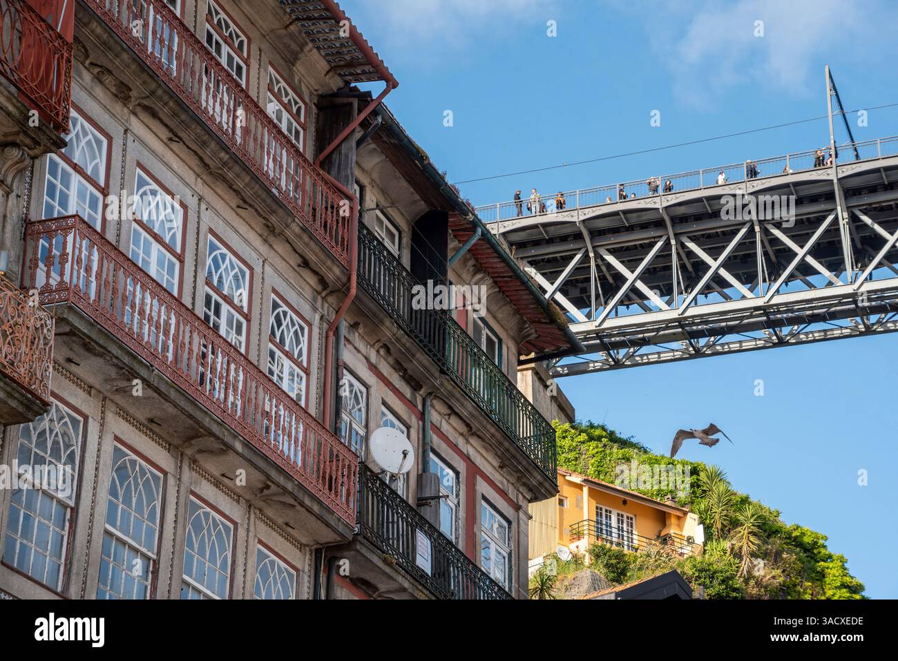 Architectural detail of iconic arched iron bridge Ponte Luis I and ...