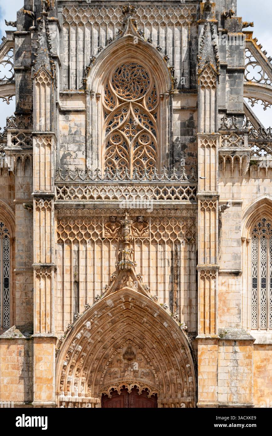 Architectural detail of the portal of medieval Santa Maria da Vitoria ...