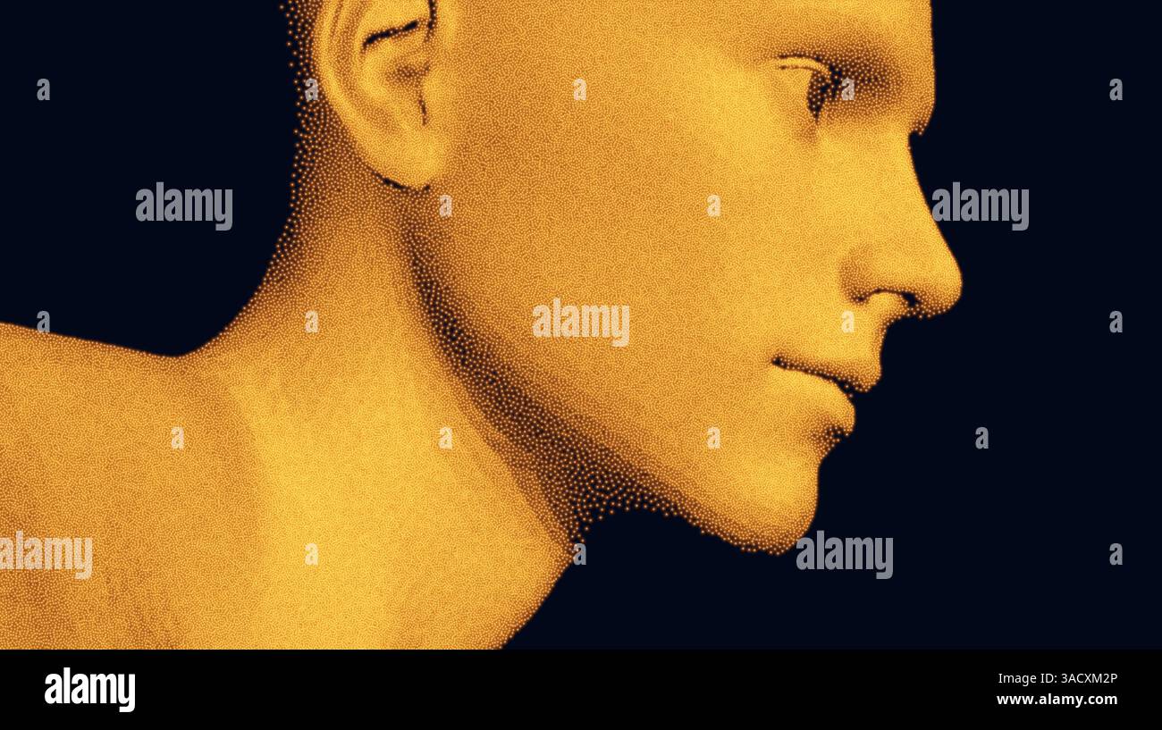 Abstract man head made from dots. Side view of dotted face background ...