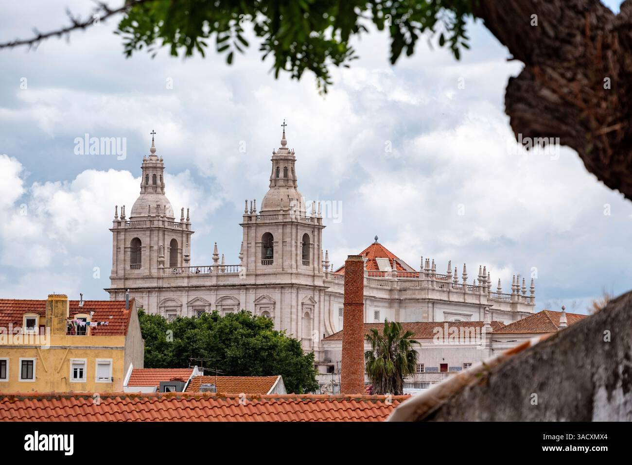 View on the bell towers of church Sao Vicente de Fora in Lisbon ...