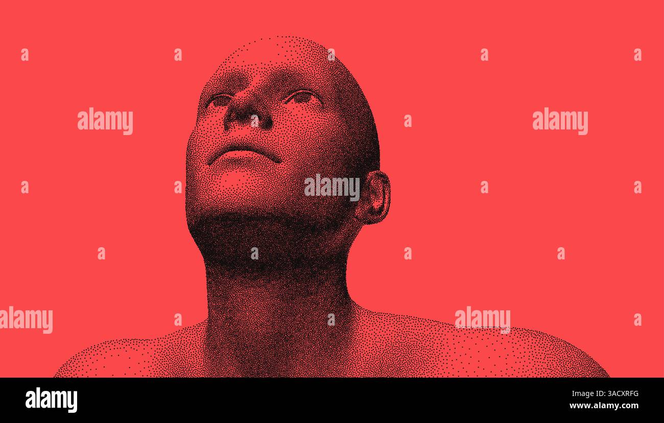 Man looking up. Abstract digital human head. Minimalistic design for ...