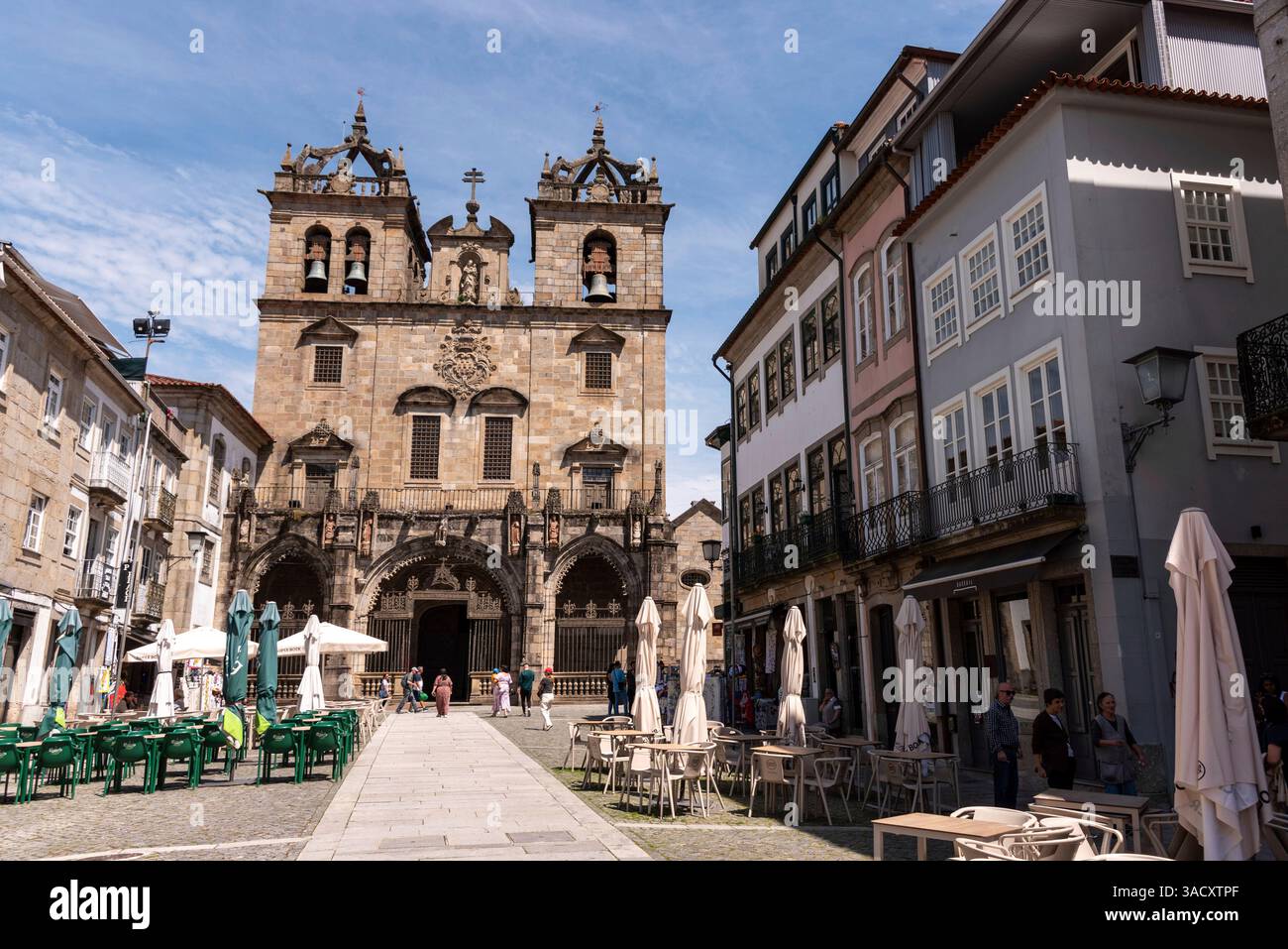Braga, Portugal, Majestic view of the Gothic cathedral facade in Braga ...