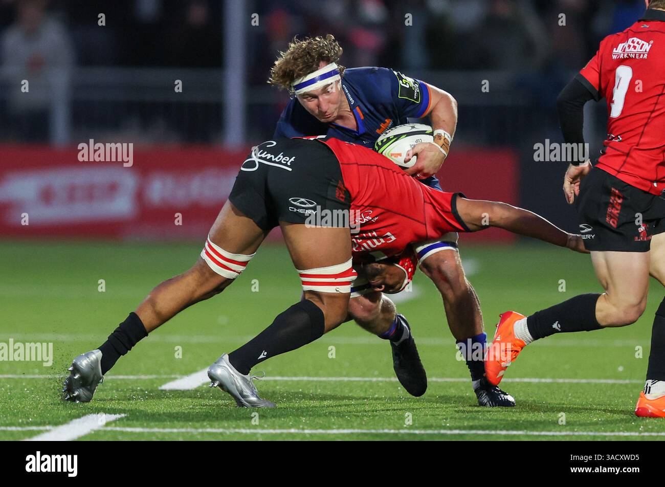Edinburgh's Jamie Ritchie and Emirates Lions' Darrien Landsberg in ...
