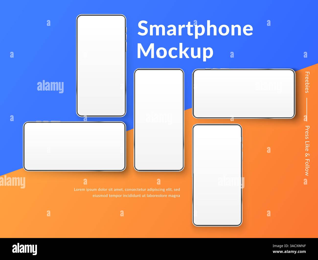Realistic vector smartphones mockup. 3d mobile phones with blank white screen. Modern cell ...