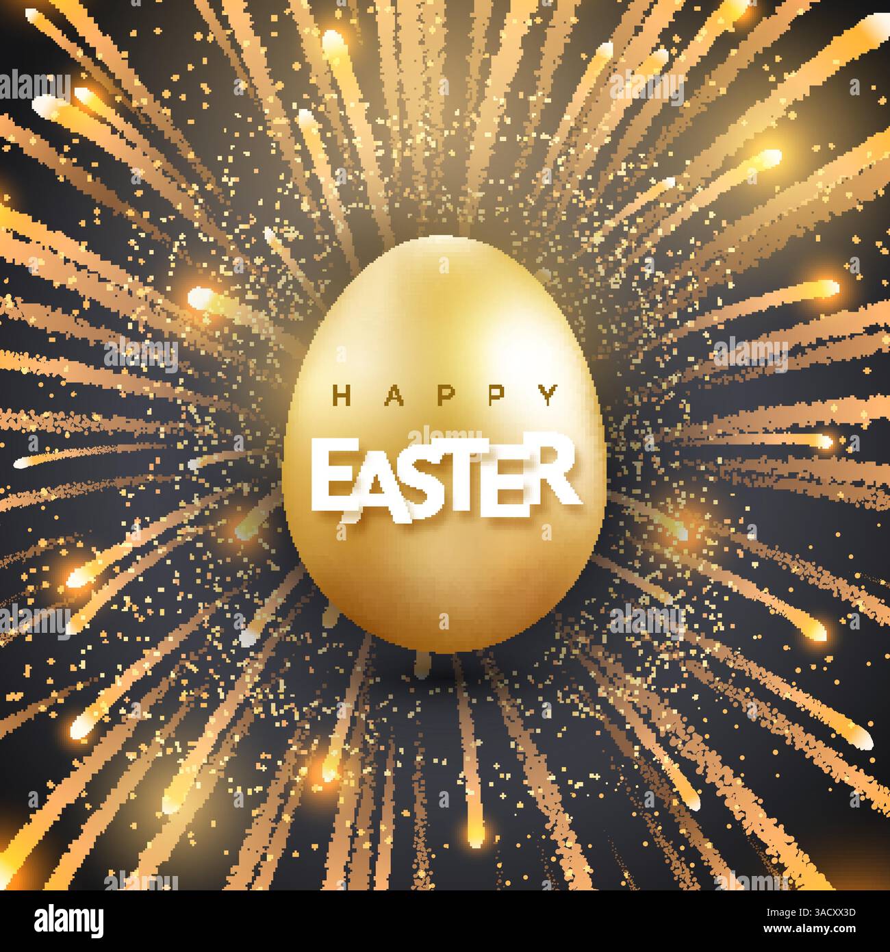 Easter background with shining golden egg and firework. Holiday vector ...