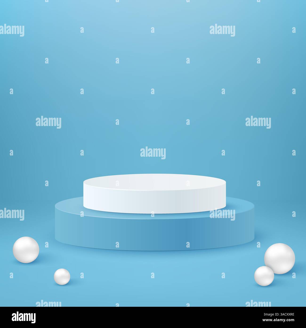 Realistic cylinder vector podium. White and blue round podium stage and ...
