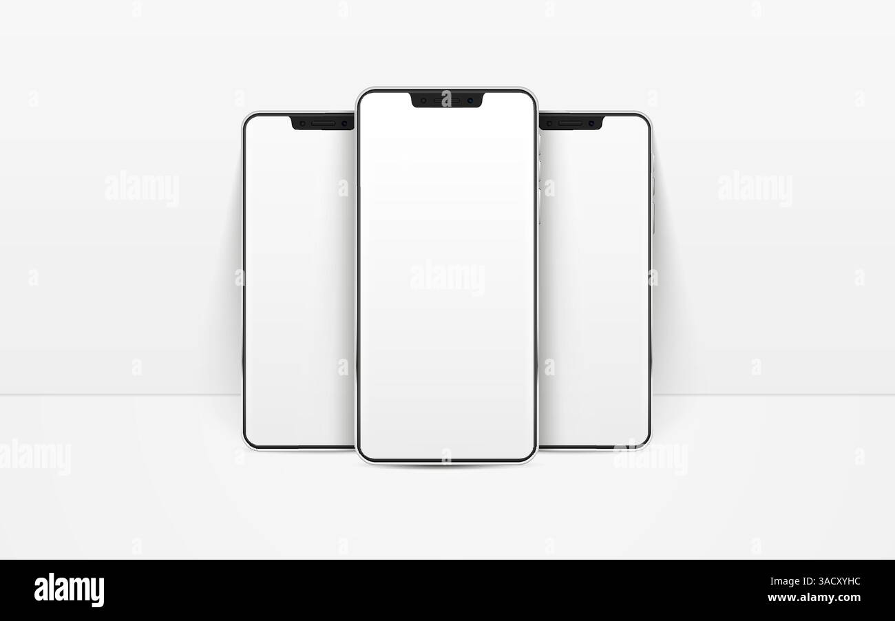 White realistic smartphones vector mockup. 3d mobile phones with blank ...