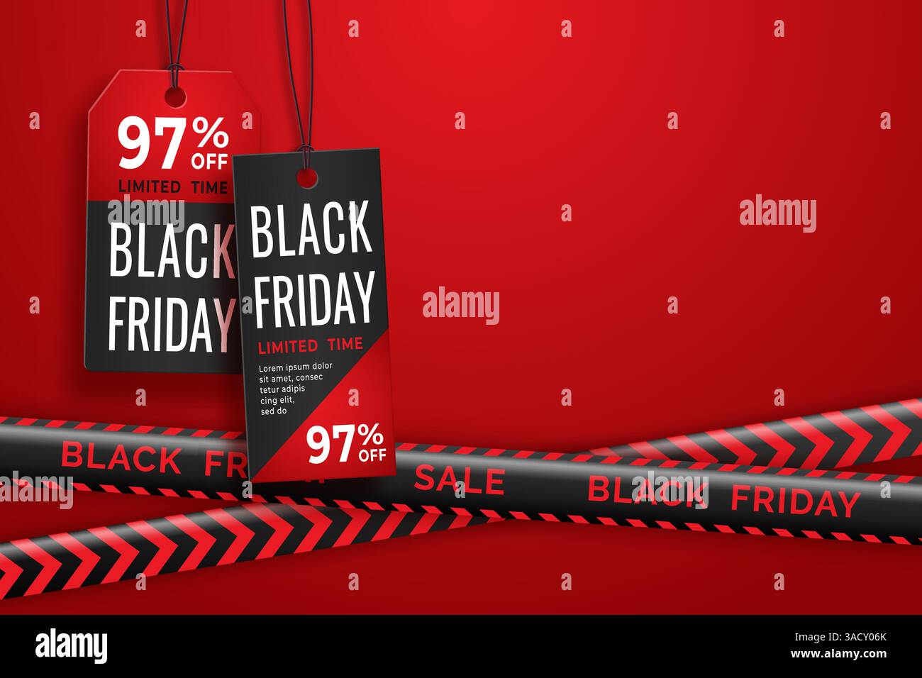 Black Friday realistic paper price tag and vector danger tapes. Sale ...