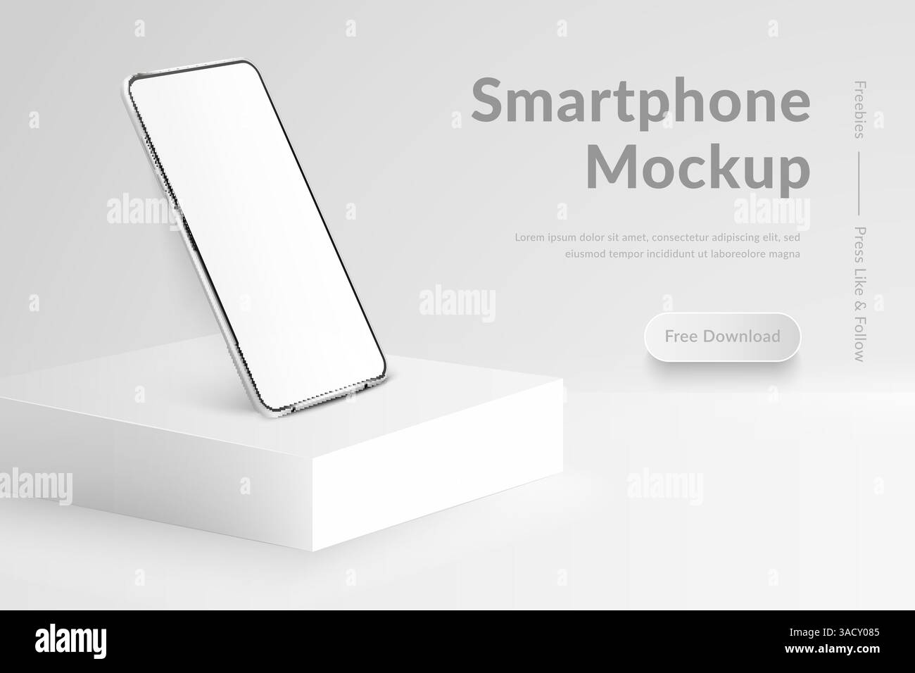 White realistic vector smartphone mockup on square podium. 3d mobile ...