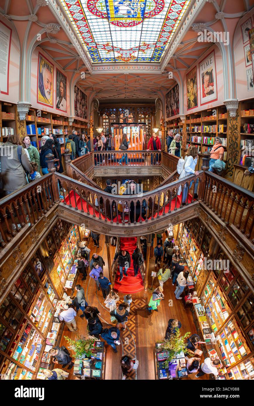Porto, Portugal, Famous curved wooden stairs in the Lello bookstore in ...