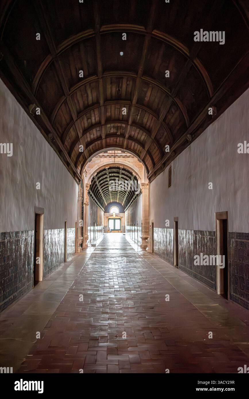 Tomar, Portugal, Typical long hallway in the medieval convent of Tomar ...