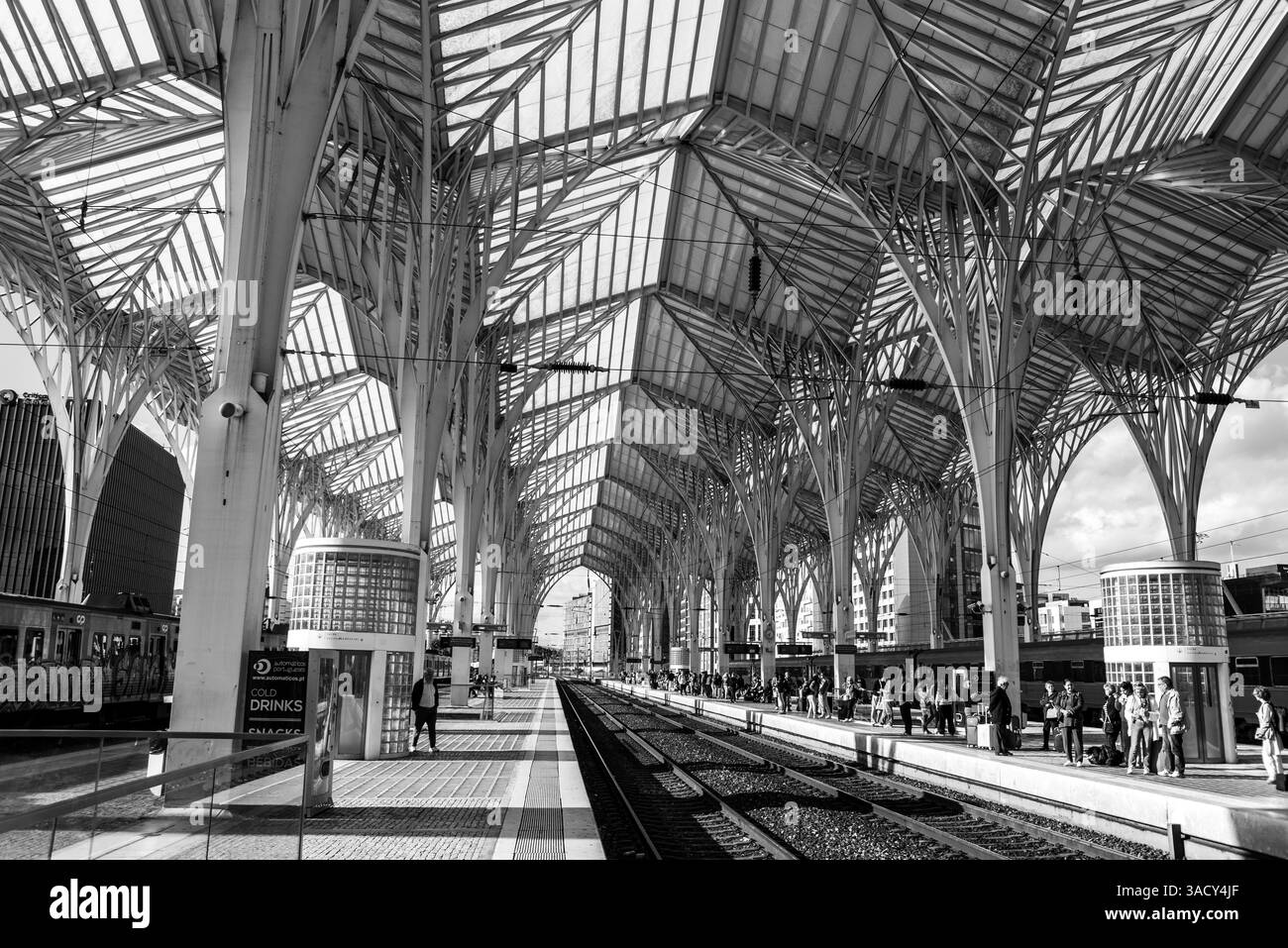 Lisboa, Portugal, Architectural detail of modern designed train station ...