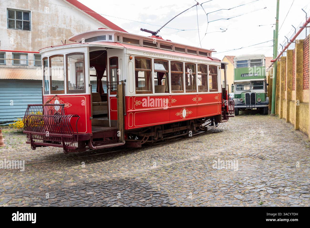 Decoratively painted historic red tramway in lisbon hi-res stock ...