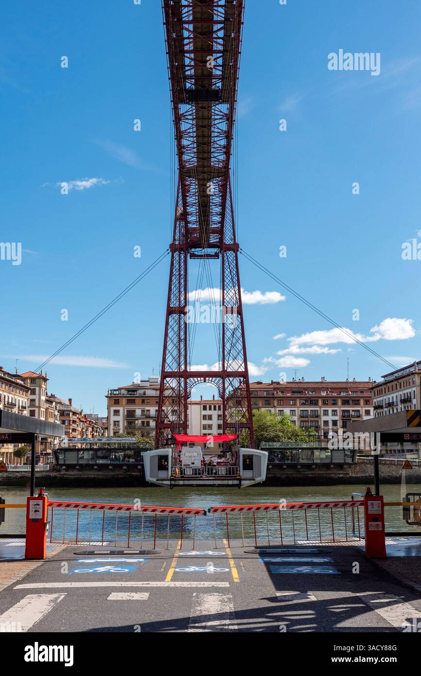 Pylon of the famous Vizcaya bridge in Portugalete near Bilbao, a UNESCO ...