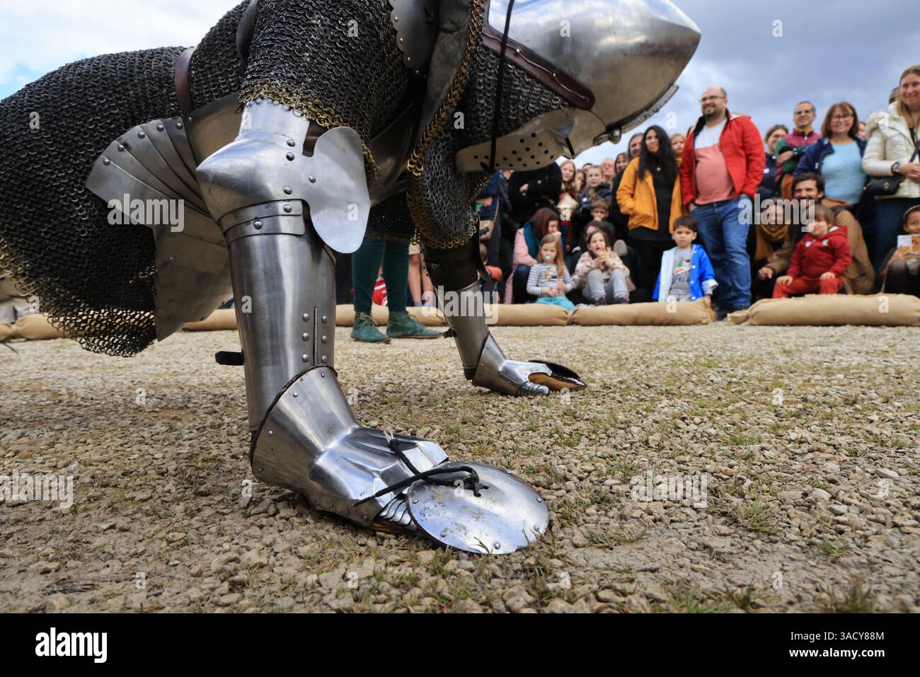Armored knights fight at the medieval castle of Castelnaud in Périgord ...