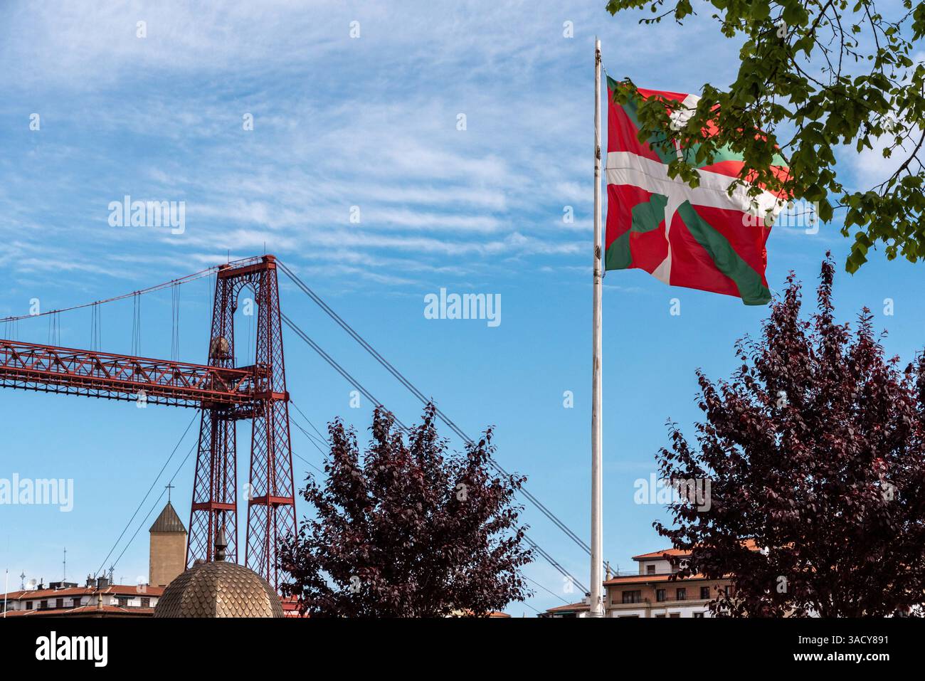 Pylon of the famous Vizcaya bridge in Portugalete near Bilbao, a UNESCO ...