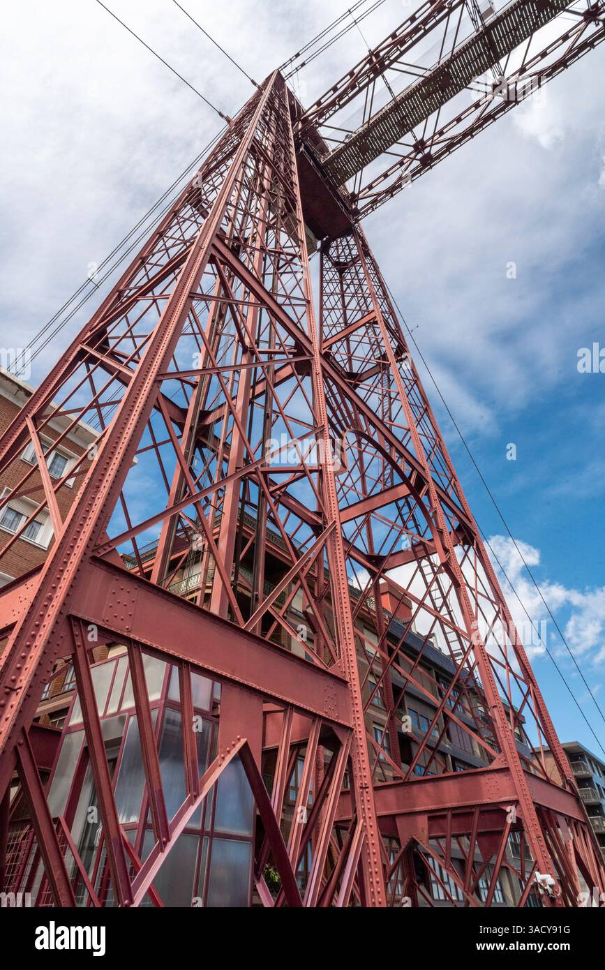Pylon of the famous Vizcaya bridge in Portugalete near Bilbao, a UNESCO ...