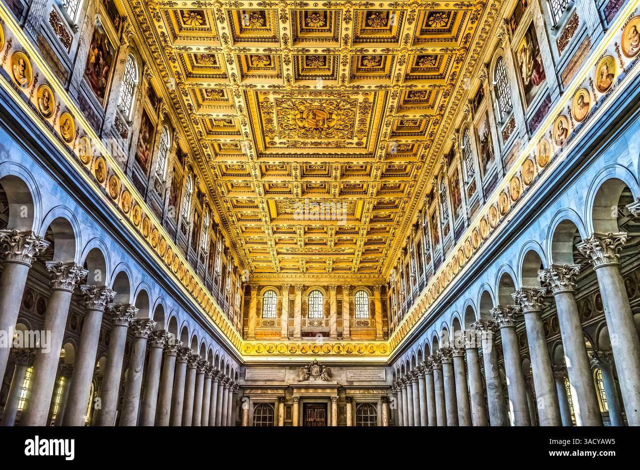 Long columns, Papal Basilica of Saint Paul, Rome, Italy. One of 4 Papal ...