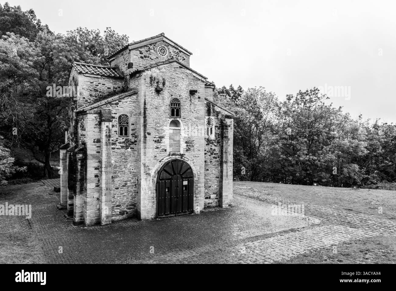 Exterior of the early romanesque church San Miguel de Lillo in Oviedo ...