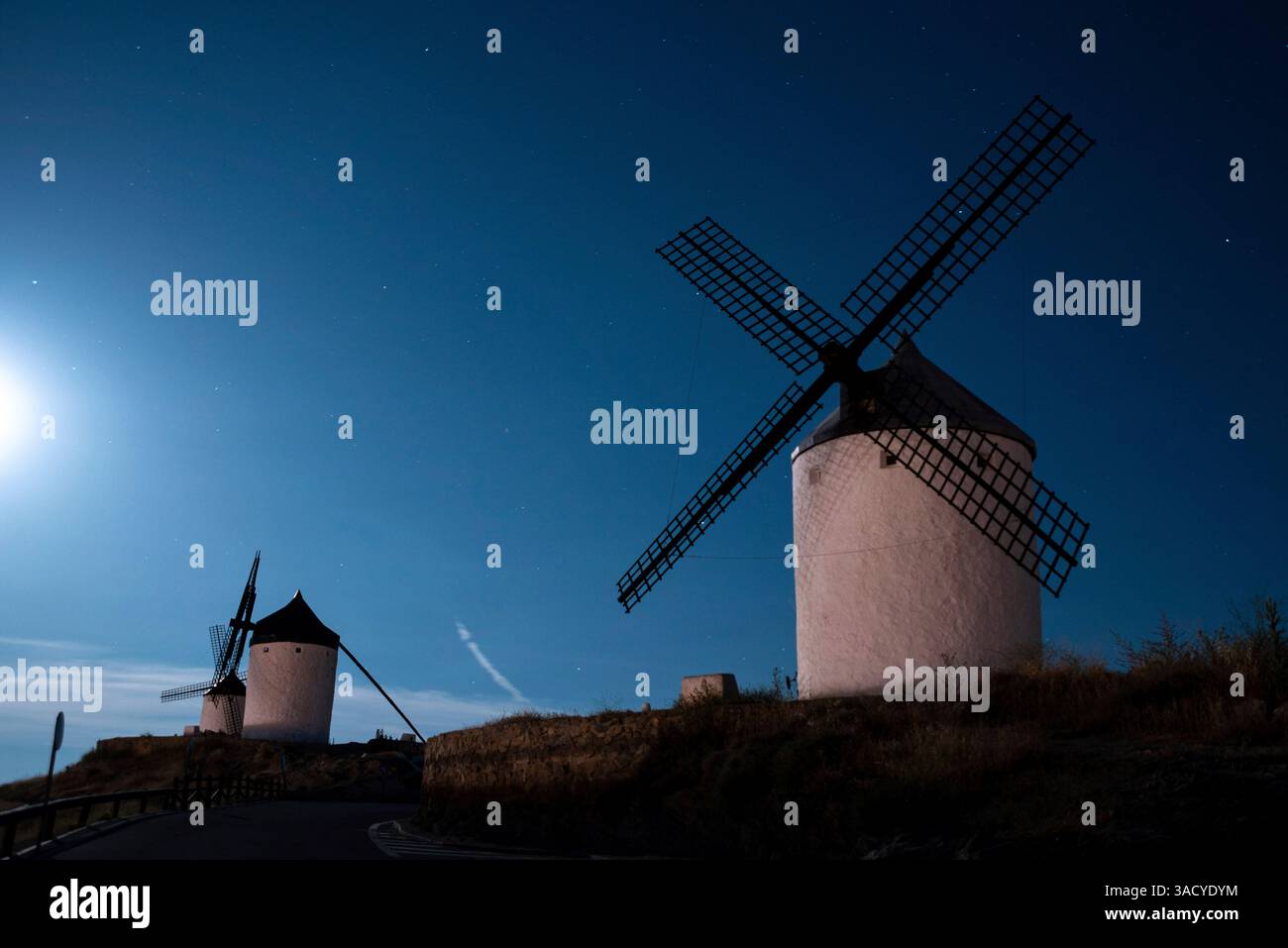 Famous historic windmills in consuegra at night hi-res stock ...