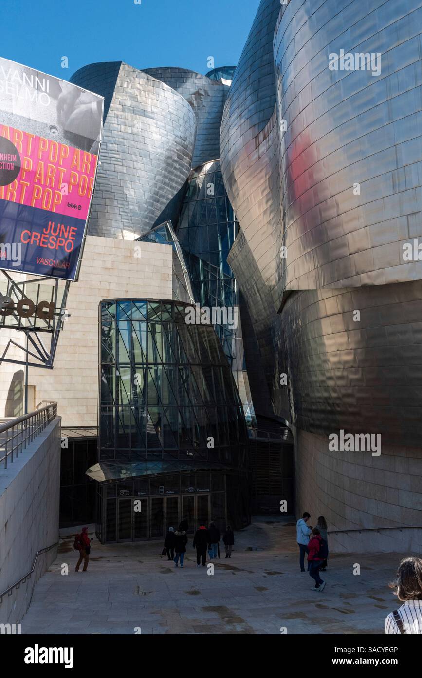Bilbao, Spain, Main entrance to the famous Guggenheim Museum in Bilbao ...