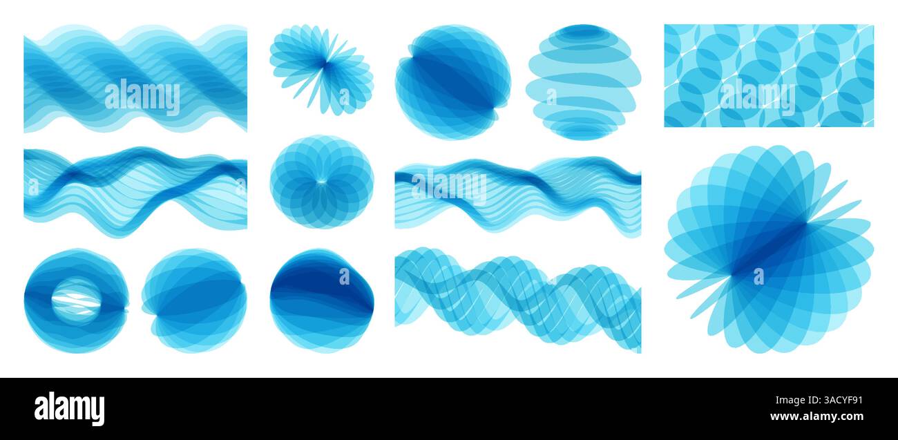 Abstract wavy geometrical background. Set of spheres. 3d vector elements made of various ...